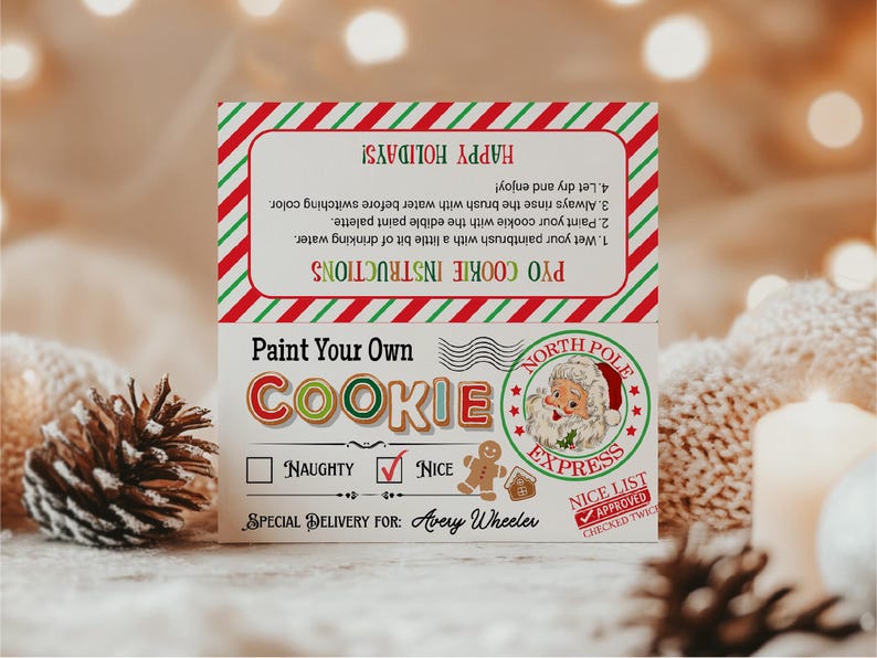 Christmas PYO Cookie Bag Toppers With Instruction Text. Printable Paint ...