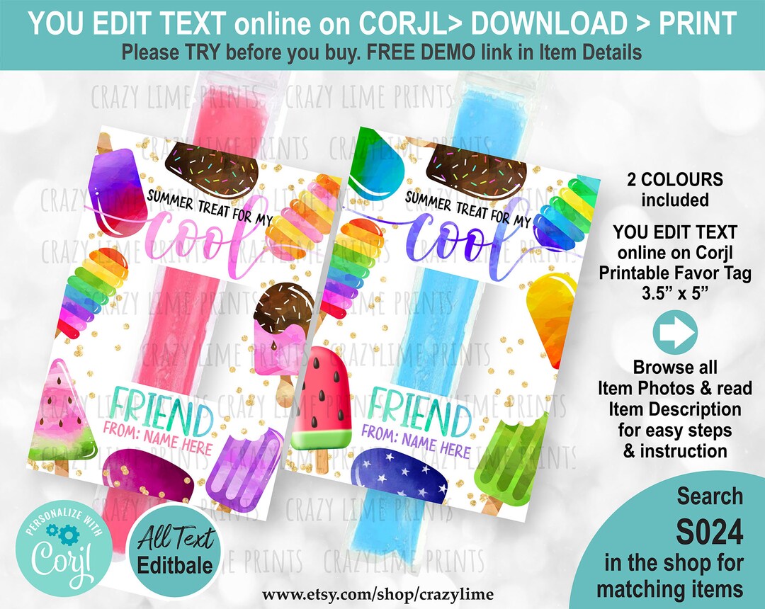 EDITABLE Popsicle Gift Tag. End of School Year Summer Freeze - Etsy