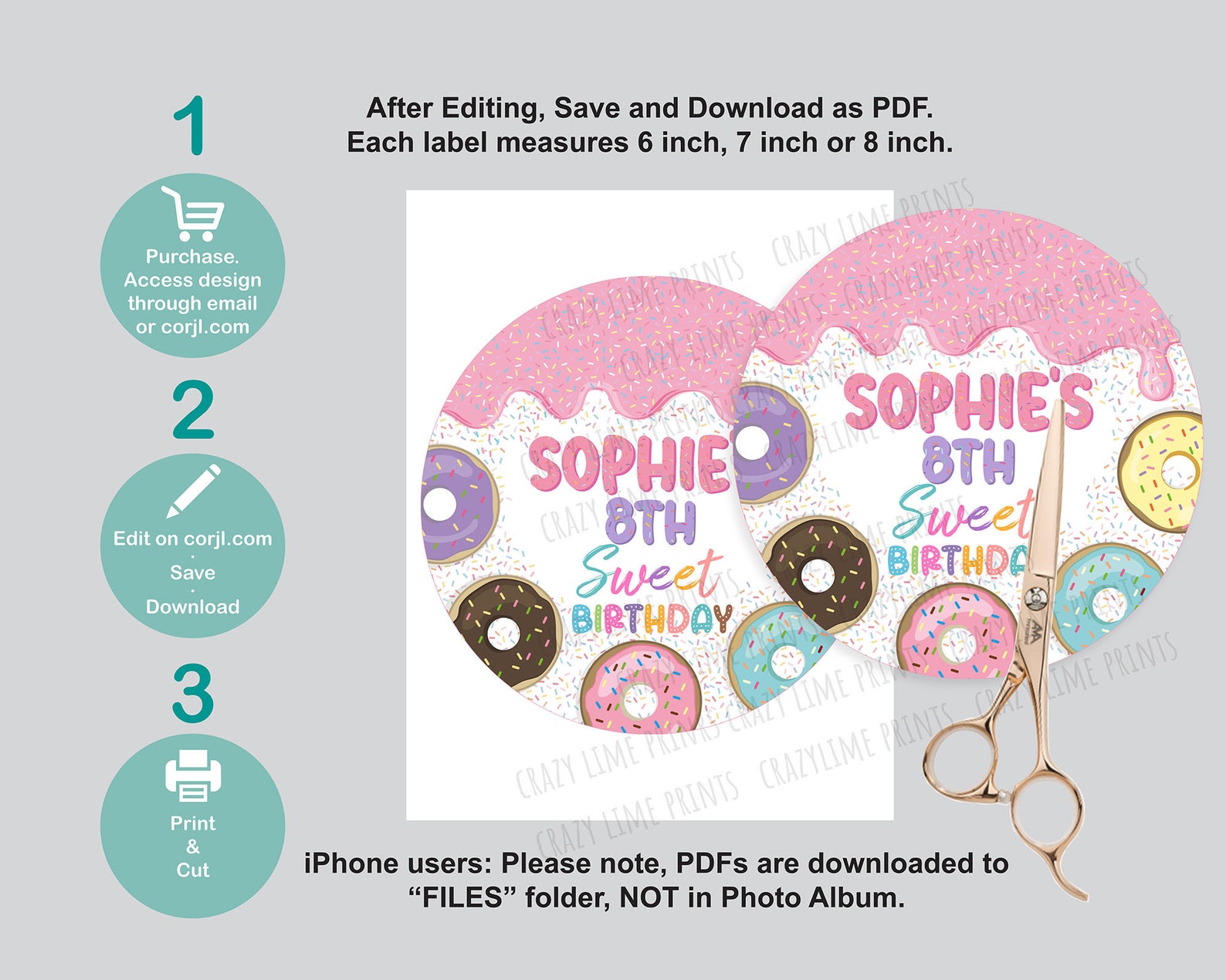 Editable Donut Birthday Party Plate Label Template. Printable - Etsy