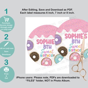 Editable Donut Birthday Party Plate Label Template. Printable Doughnut ...