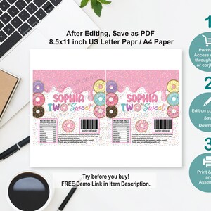 EDITABLE Donut Two Sweet 2nd Birthday Party Favors Bundle 5 Templates ...
