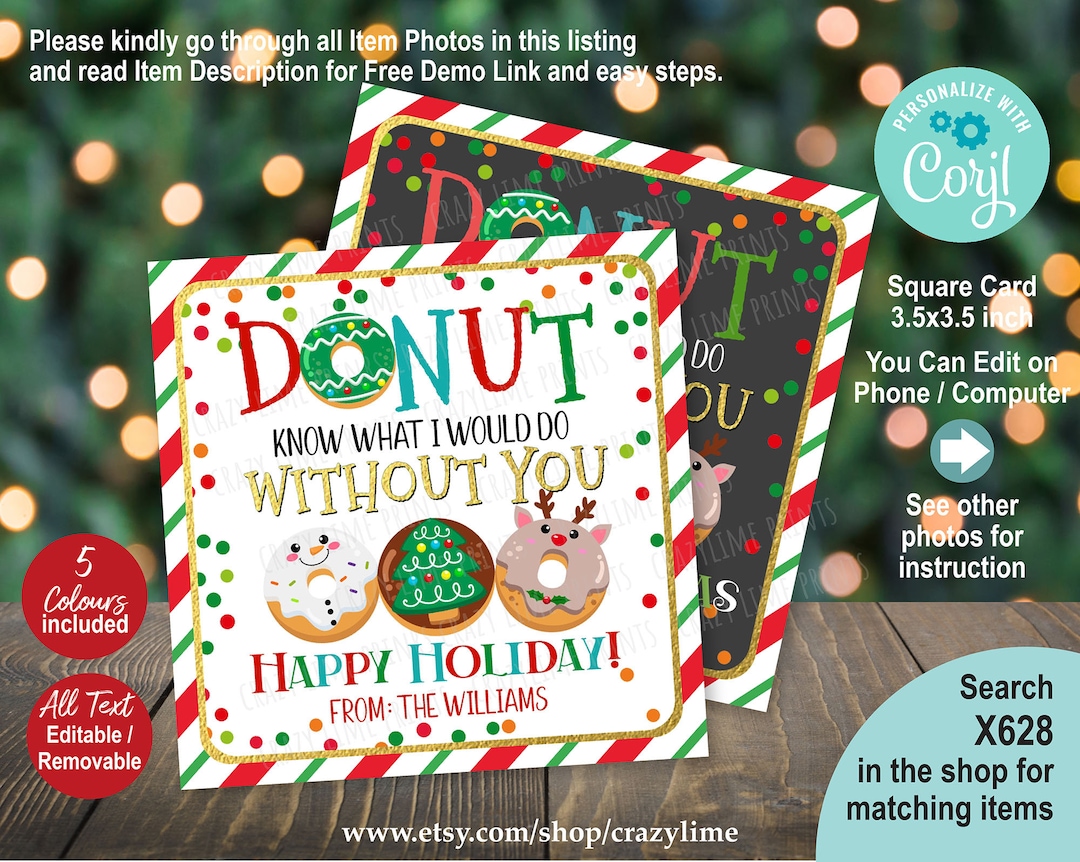 EDITABLE Christmas Donut Gift Tag. Donut Know What I Wold Do Without ...