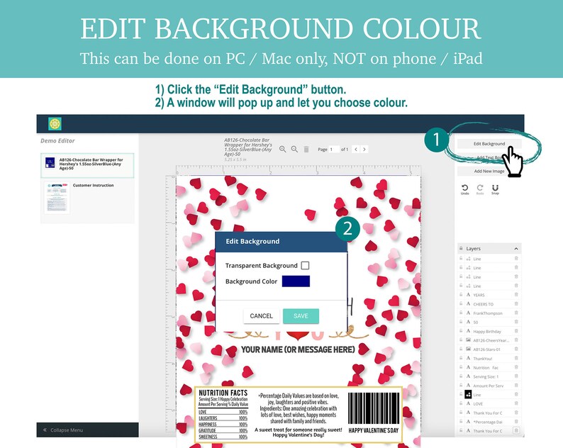 EDITABLE Valentine's Chocolate Candy Bar Wrapper Personalised Template ...