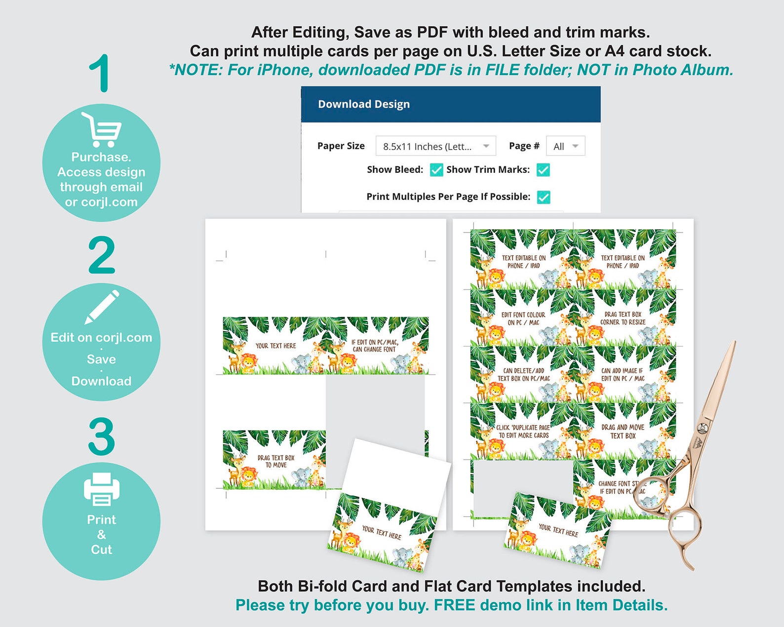 EDITABLE Jungle Animals Place Card Template. Printable Safari - Etsy