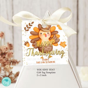 EDITABLE Thanksgiving Gift Tag. Cute Turkey Watercolor Label Template ...