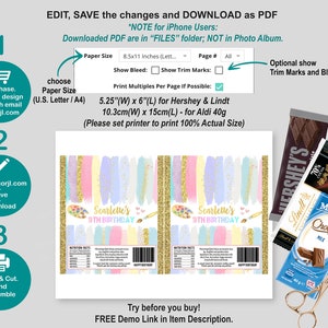 EDITABLE Pastel Art Birthday Party Favors Bundle. Set of 4 Templates ...