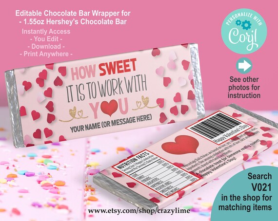EDITABLE Valentine's Chocolate Candy Bar Wrapper | Etsy