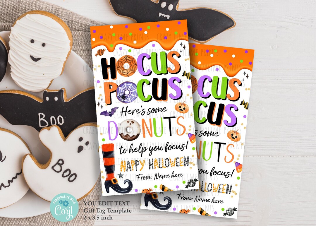 EDITABLE Halloween Donut Gift Tag. Hocus Pocus Witch Party Treat Label ...