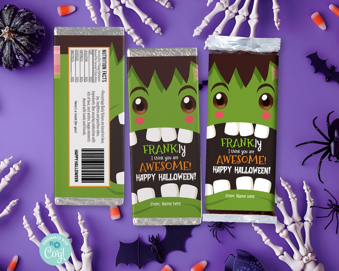Halloween Chocolate Candy Bar Wrapper. Frankenstein Costume Party Treat ...