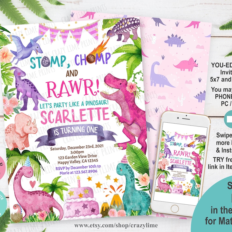 Dino Princess Invitations - Etsy
