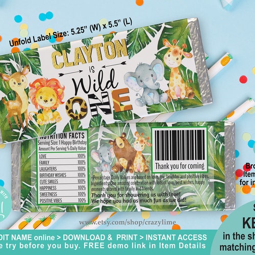 Safari Wild One Water Bottle Label. EDITABLE Template. Instant - Etsy