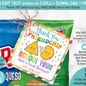 EDITABLE Friendchip Gift Tag. Last Day of School Classroom Treat Label ...