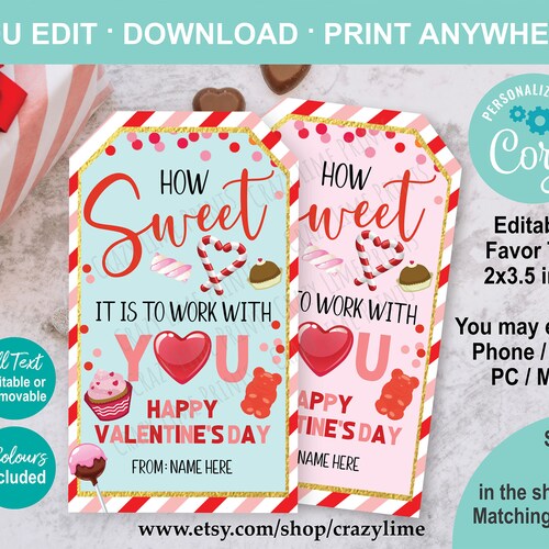 Valentines Coworker Gift Tags How Sweet It is to Be Work With | Etsy