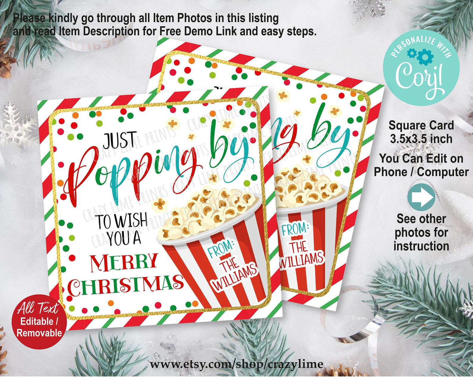 EDITABLE Christmas Gift Tag. Just Popping by to Wish You A Merry ...