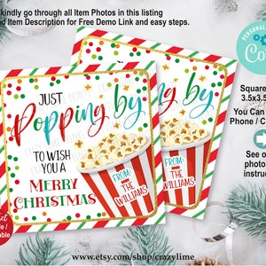 EDITABLE Christmas Gift Tag. Just Popping by to Wish You A Merry ...