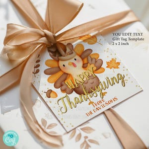 EDITABLE Thanksgiving Gift Tag. Cute Turkey Watercolor Label Template ...