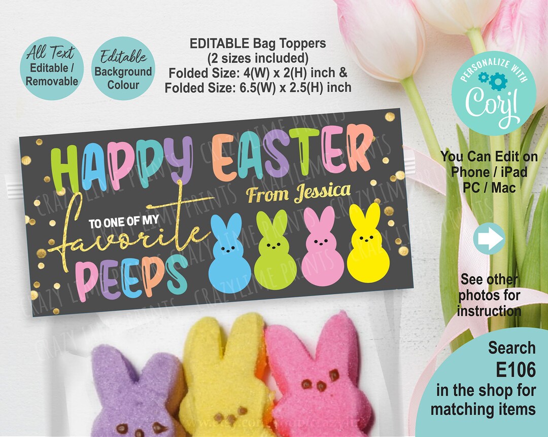 Editable Easter Treats for My Peeps Treat Bag Toppers. Happy Easter ...
