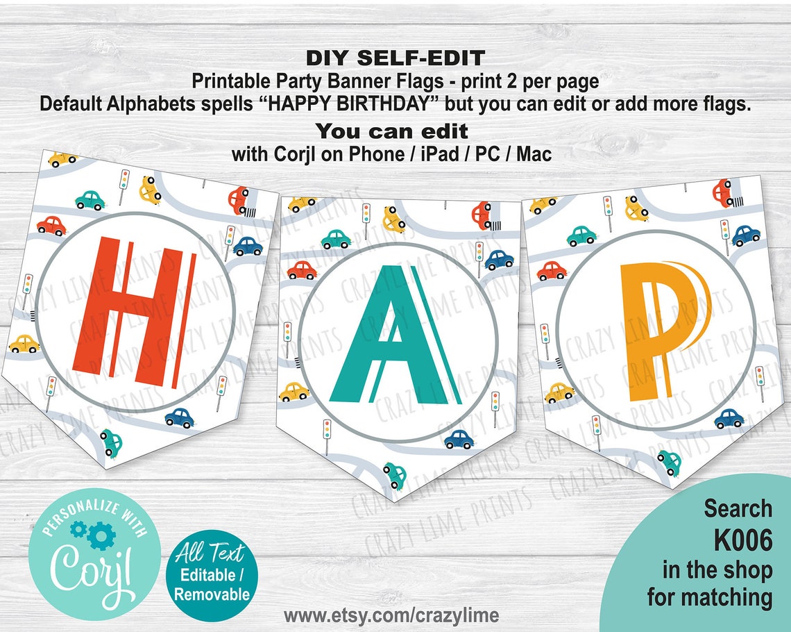 EDITABLE Transportation Happy Birthday Party Banner. Kid Boy - Etsy