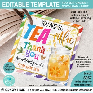 Iced Tea Gift Tag EDITABLE Teacher Appreciation Label Template. End of ...