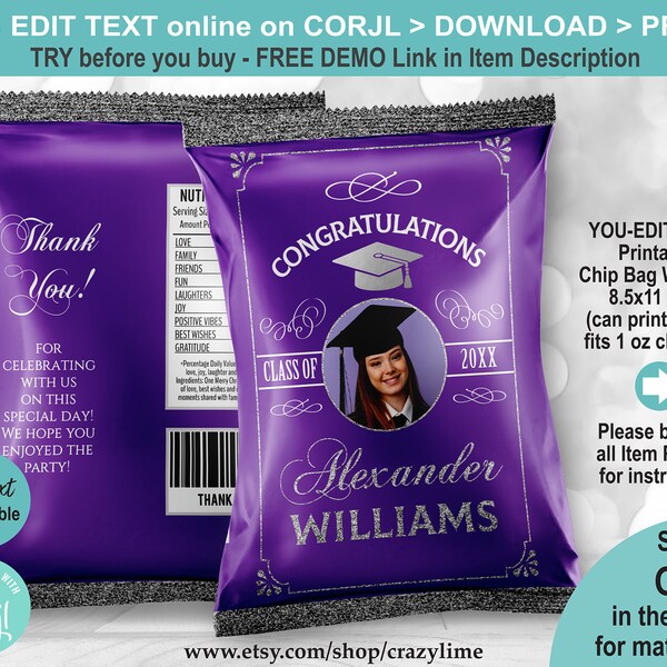 Graduation Chip Bags - Etsy