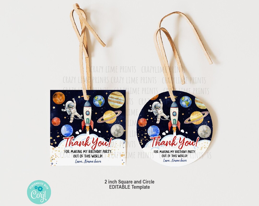 EDITABLE Astronaut Outer Space Party Favor Tag. Rocket Birthday Thank ...
