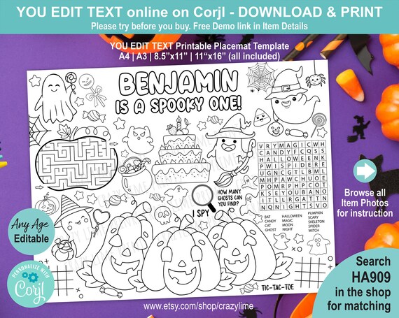 EDITABLE Spooky One 1st Birthday Halloween Party Placemat. - Etsy