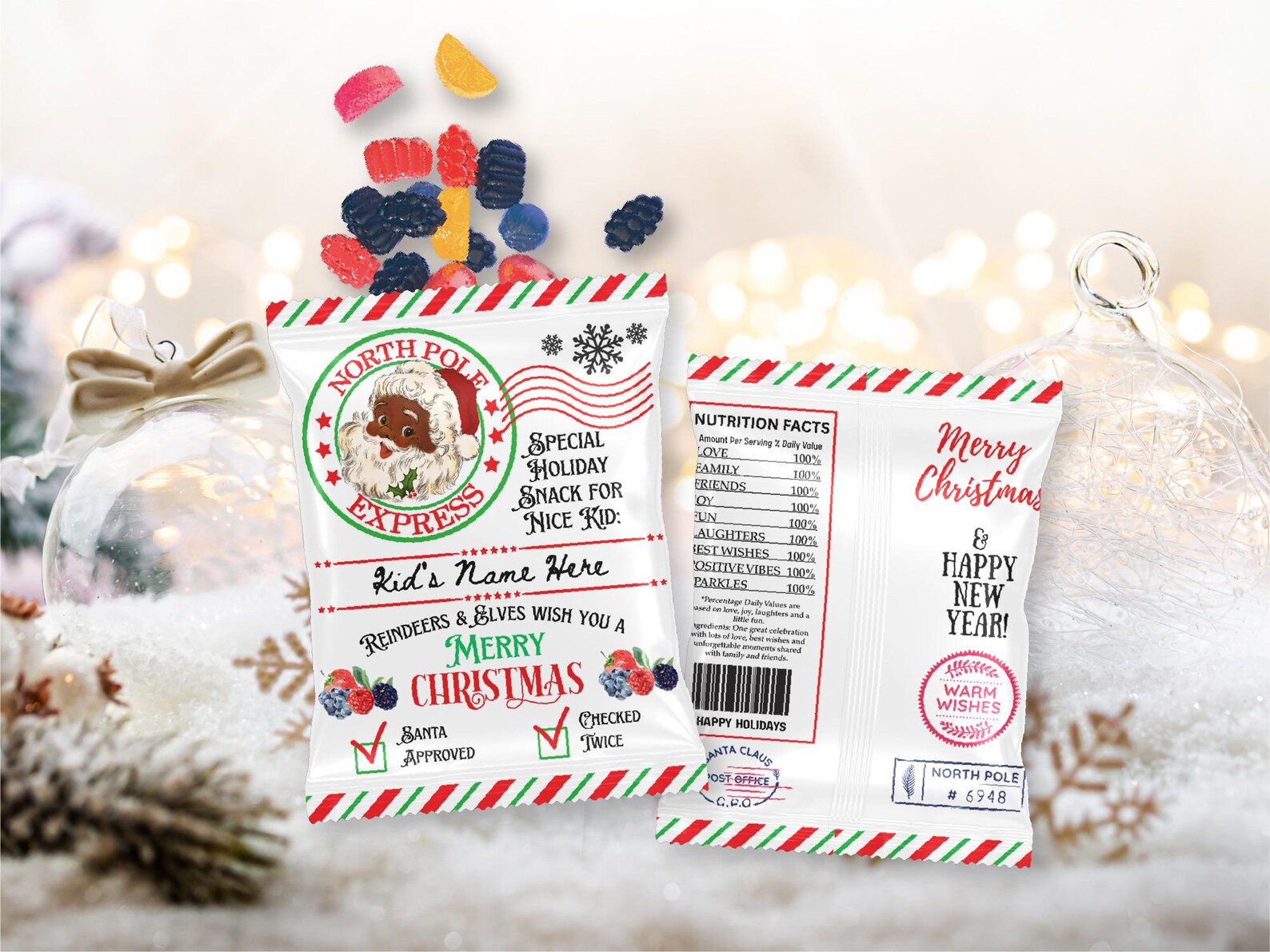 EDITABLE Christmas African Santa Fruit Candy Snacks Wrapper Template ...