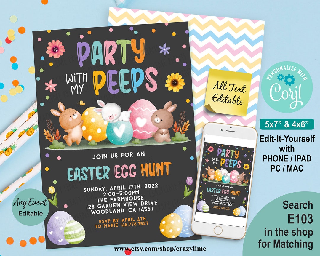 Editable Easter Egg Hunt Invitation Template. Printable Digital Party ...
