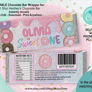 EDITABLE Donut Sweet One Birthday Chocolate Candy Bar Wrapper | Etsy