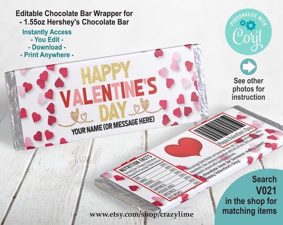 EDITABLE Happy Valentine's Day Chocolate Candy Bar Wrapper | Etsy