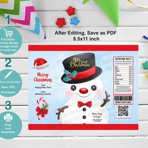 EDITABLE Snowman Chip Bag Wrapper Template. Personalised Holiday Party ...