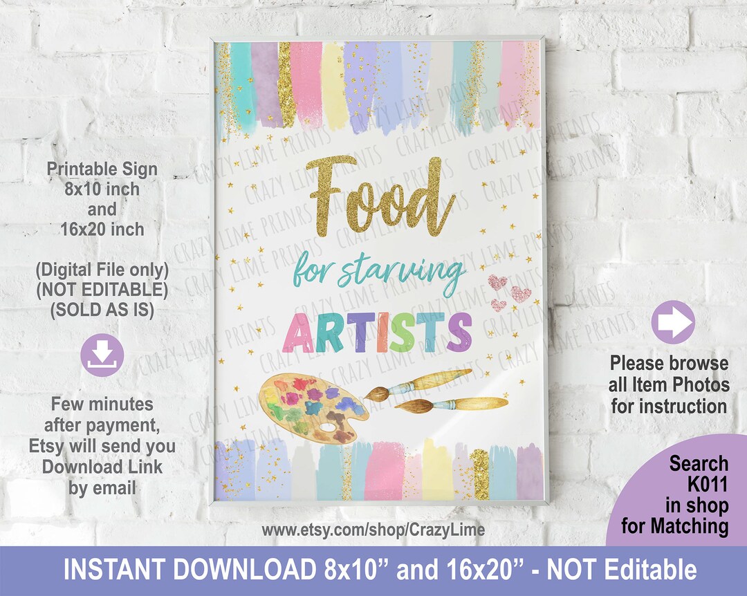 Pastel Girl Art Party Food Table Sign. Painting Art Jamming Birthday ...