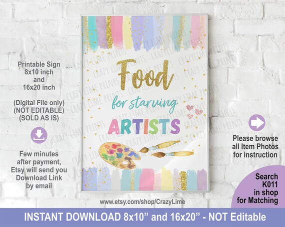 Pastel Girl Art Party Food Table Sign. Painting Art Jamming - Etsy