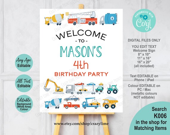 Editable Transportation Birthday Party Welcome Sign. Cars & - Etsy