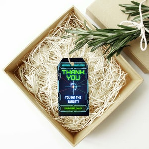 Laser Tag Party Favor Tag. Neon Blue Green Laser Tag Birthday Gift ...