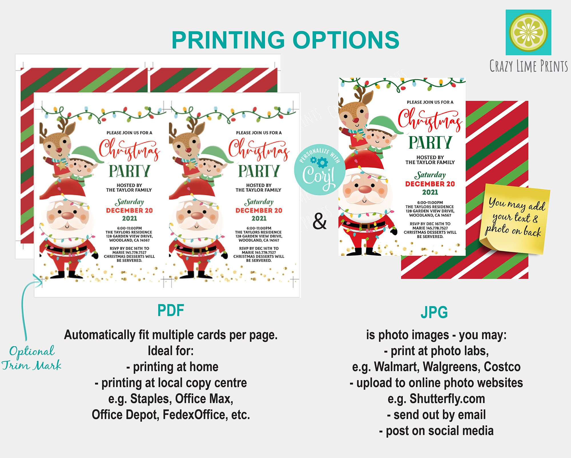 EDITABLE Christmas Party Invitation Digital Template. Cute Santa Clau ...
