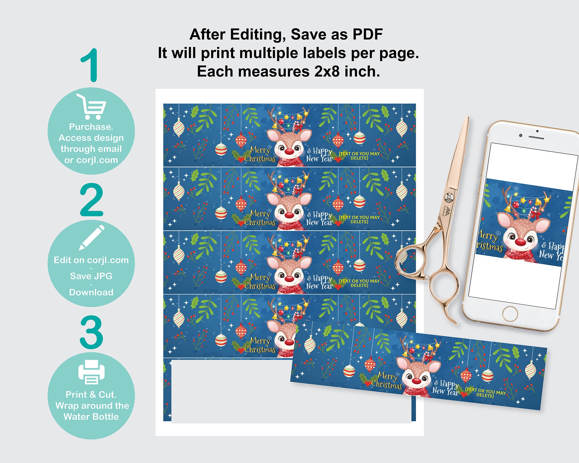 EDITABLE Christmas Water Bottle Label Template Set of 3. - Etsy