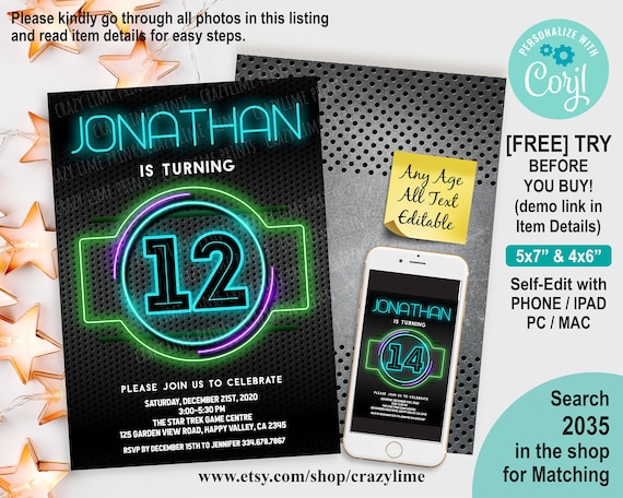 EDITABLE Boy 12th Birthday Invitation Template. Personalised - Etsy