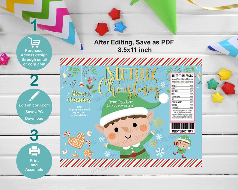 EDITABLE Christmas Elf Chip Bag Wrapper Template. Personalised Kids ...