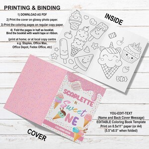 EDITABLE Icecream Sweet One 1st Birthday Party Coloring Book. 8.5 X 11 ...
