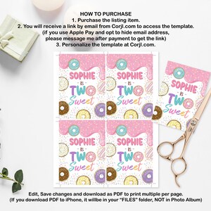 EDITABLE Donut Two Sweet 2nd Birthday Party Favors Bundle 5 Templates ...