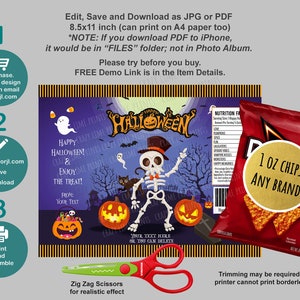 EDITABLE Halloween Chip Bag Template. Personalised Name Text Kid Party ...