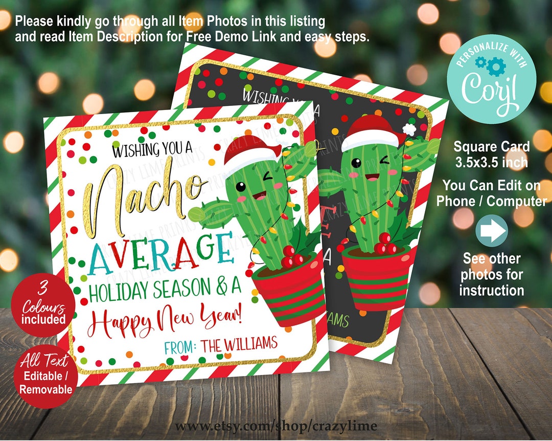 EDITABLE Christmas Gift Tag. Nacho Average Holiday Favor Tag. Merry ...