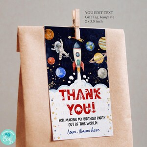 EDITABLE Astronaut Outer Space Party Favor Tag. Kid Birthday Party ...