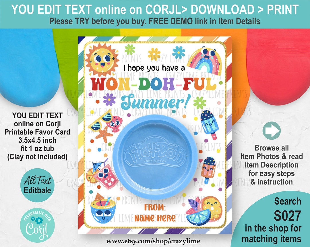EDITABLE Summer Play Dough Gift Card. End of School Year Have Won-doh ...