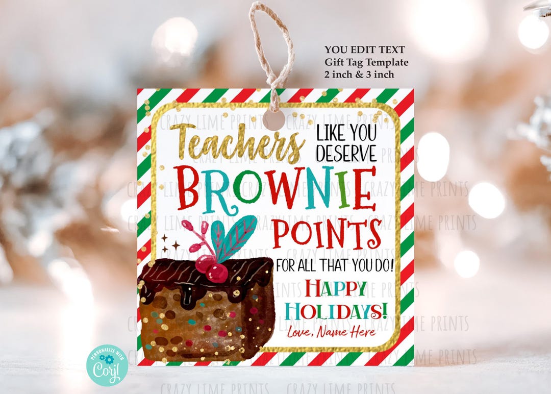 EDITABLE Christmas Brownie Gift Label Tag Sticker Template. Teacher ...