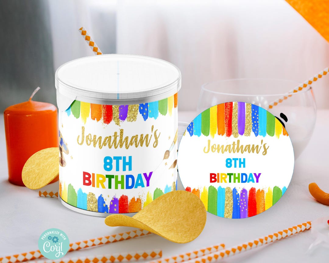 EDITABLE Art Birthday Party Chip Can Wrapper. Kid Snack Treat Favors ...