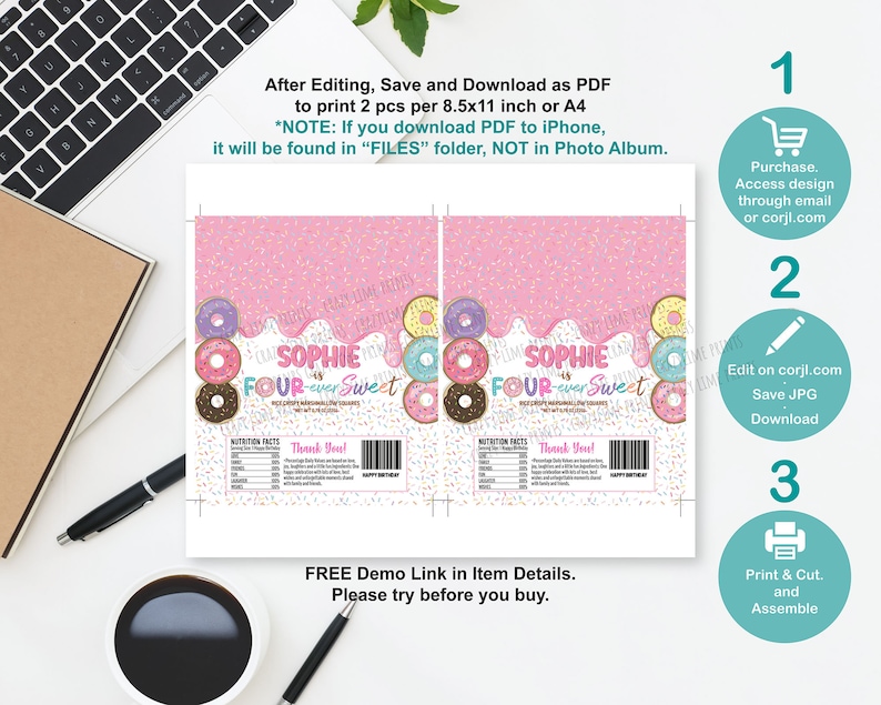 EDITABLE Donut Fourever Sweet Birthday Treats Bundle Template ...