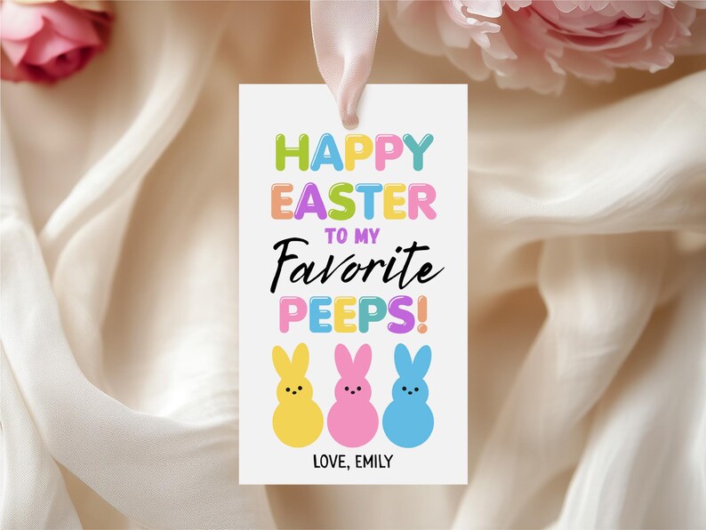 Editable Easter Gift Tag – Bunny Peeps, Canva Template (digital ...