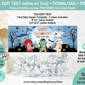 EDITABLE Halloween Treat Bag Topper Template. Printable Cute Dinosaur ...